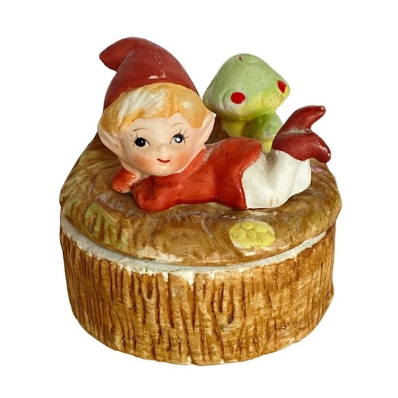 Homco | Accents | Homco Pixie Elf Toadstool Mushroom Trinket Box Hand ...